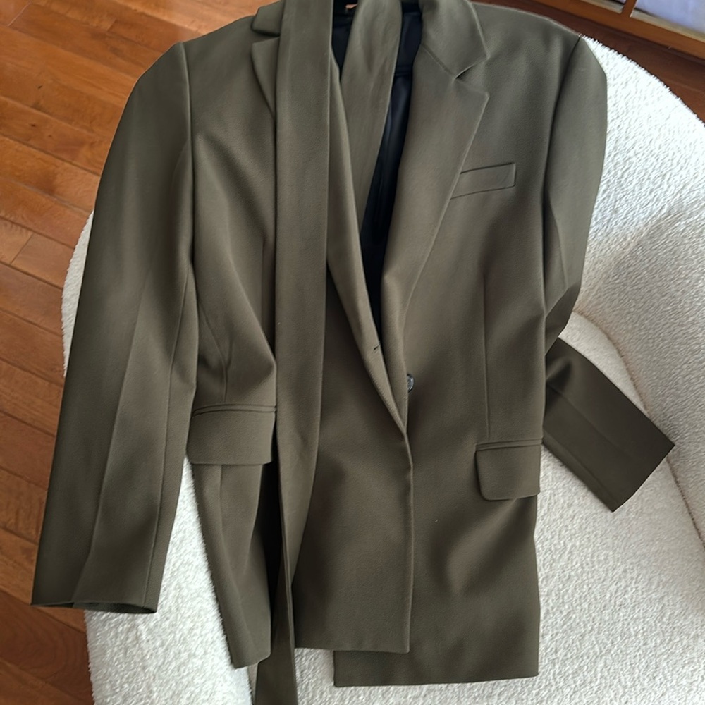 Oversized Army Green Blazer With Belt - Gem